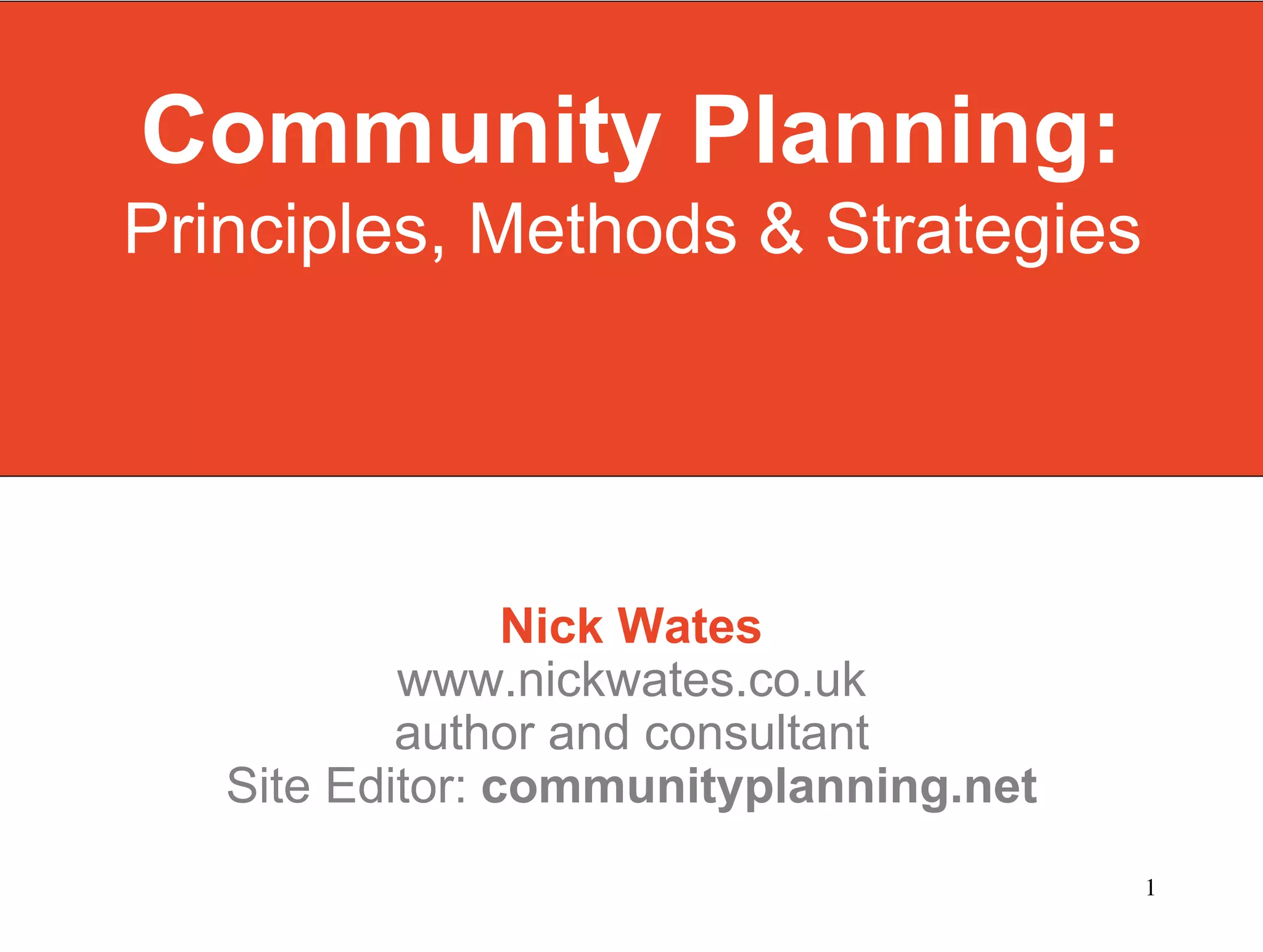 Community Planning: Principles, Methods and Strategies | PDF