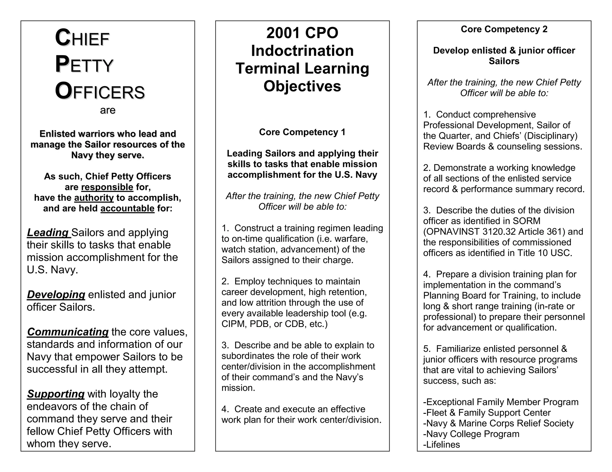 CPO 21 Core Competencies trifold (Ref NAVOP01.007) | PDF