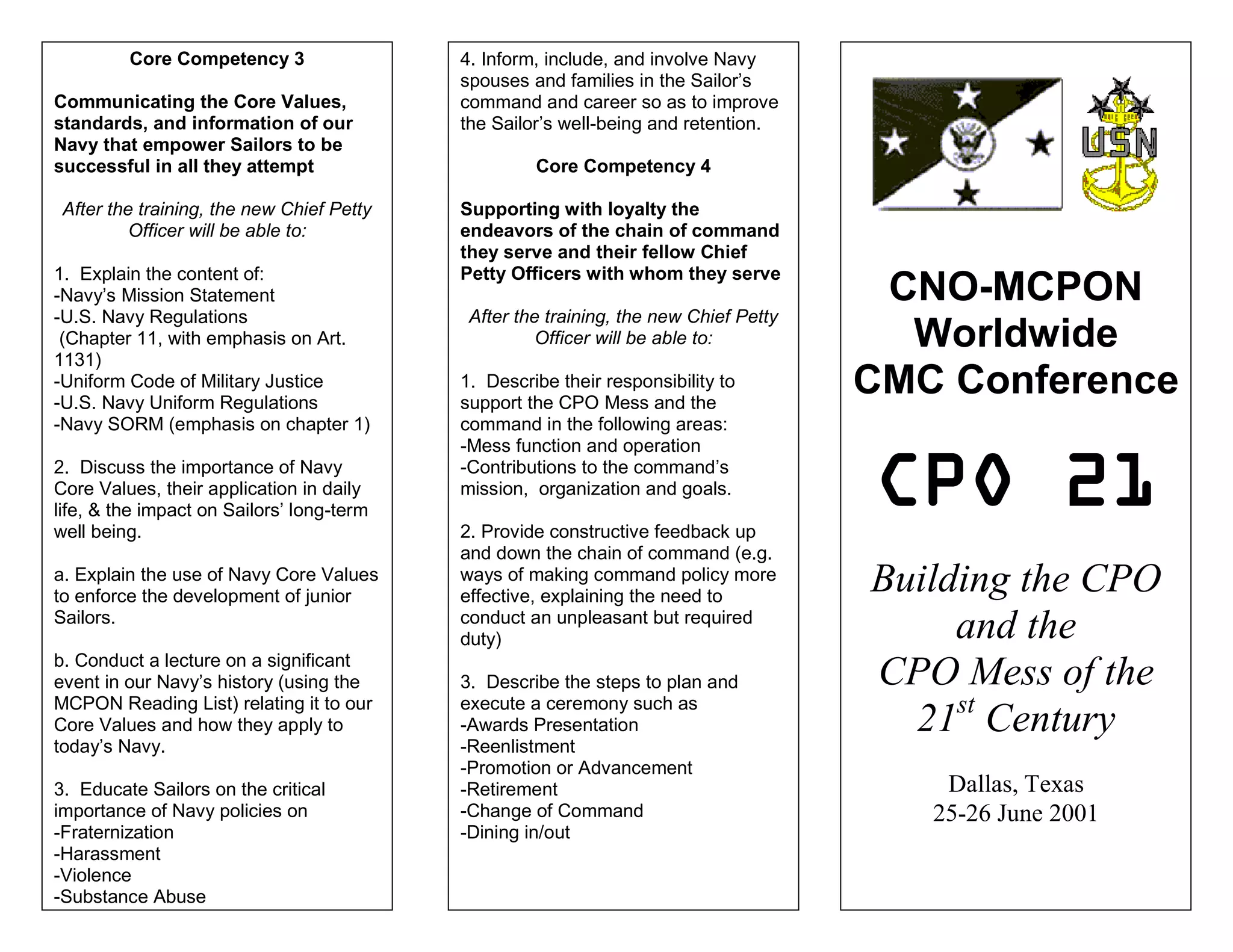 CPO 21 Core Competencies trifold (Ref NAVOP01.007) | PDF