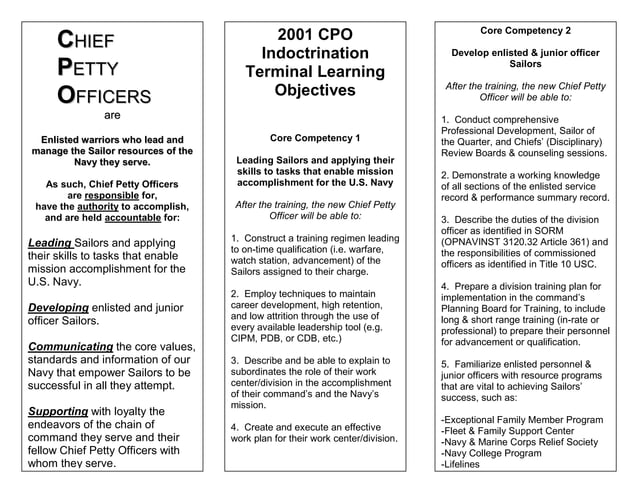 CPO 21 Core Competencies trifold (Ref NAVOP01.007) | PDF