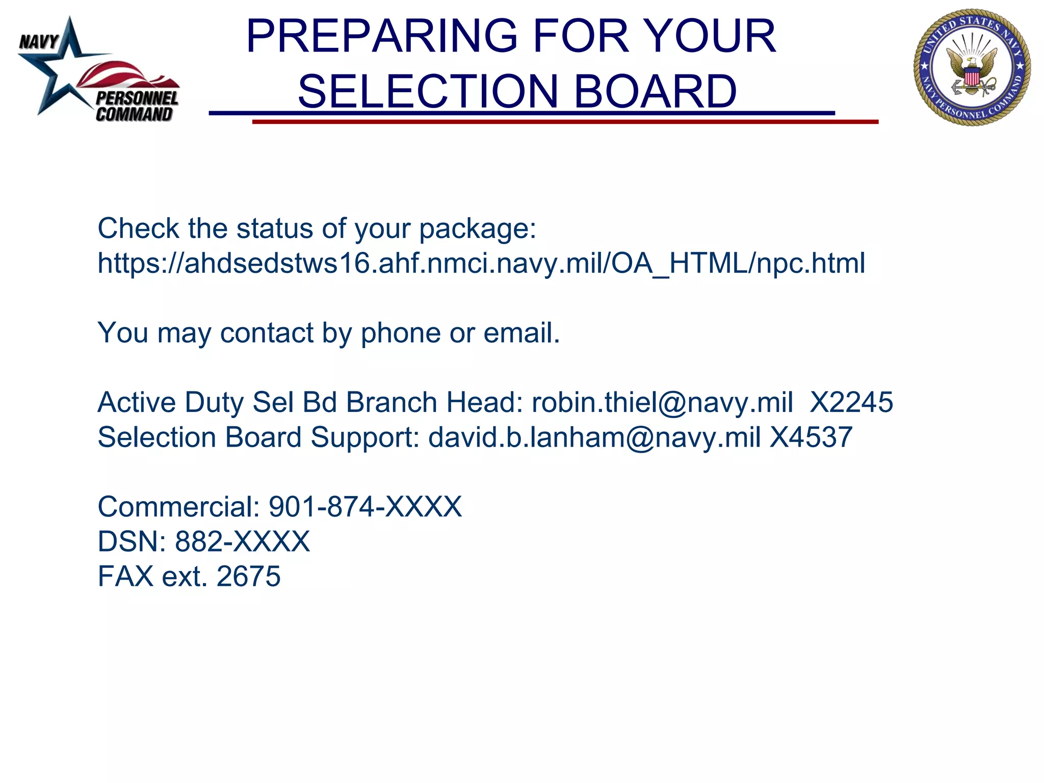 CPO Selection Board Brief 2012 (FY2013) | PPT