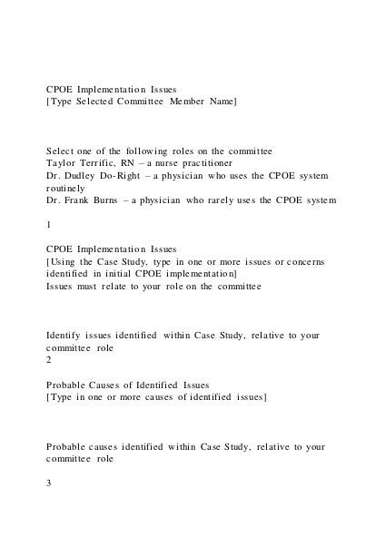 CPOE Implementation Issues[Type Selected Committee Member Name | DOCX