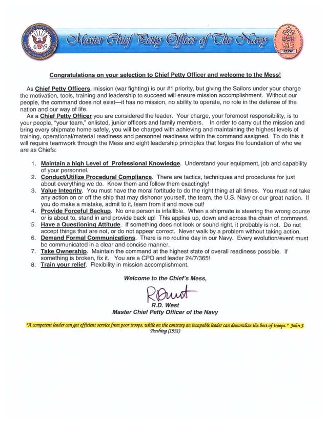 CPO 8 Leadership Principles (MCPON West) | PDF