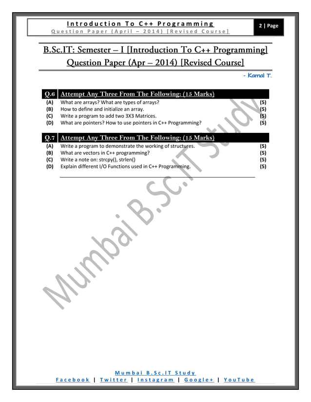 [Question Paper] Introduction To C++ Programming (Revised Course ...