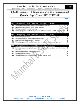 [Question Paper] Introduction To C++ Programming (Revised Course) [January / 2017] | PDF ...