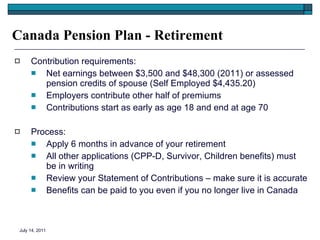 Canada Pension Plan and Old Age Security Overview | PPT