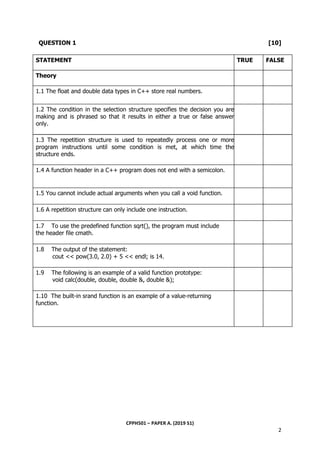 Cpph exam a_2019_s1 | PDF | Programming Languages | Computing