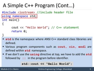 Module 2 | Object Oriented Programming with C++ | Basics of C++ | PPT