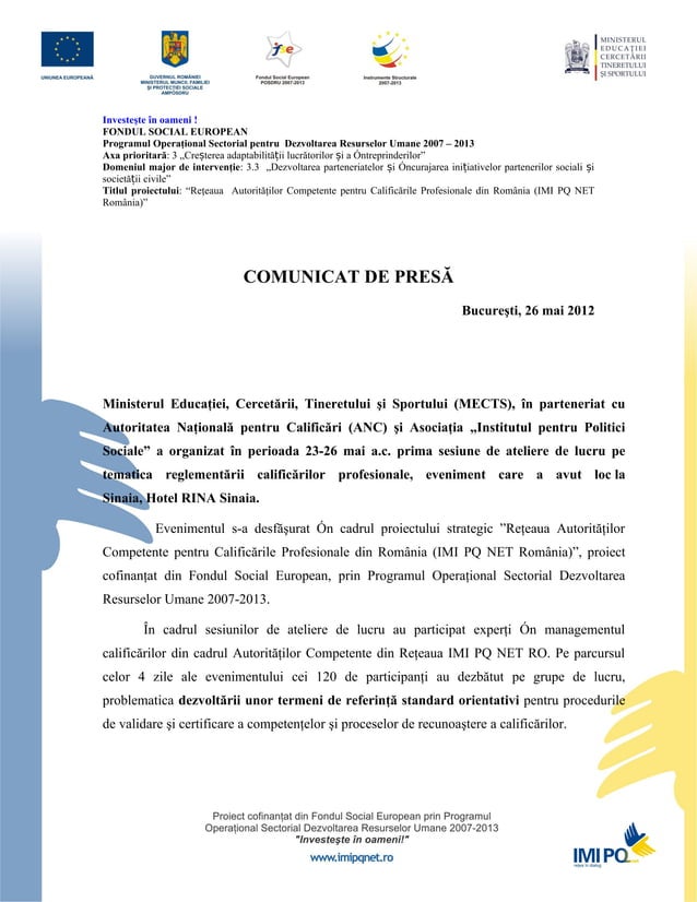 Comunicat de Presa post eveniment Sinaia 23-26 mai 2012 | PDF