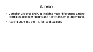 Two C++ Tools: Compiler Explorer and Cpp Insights | PPT