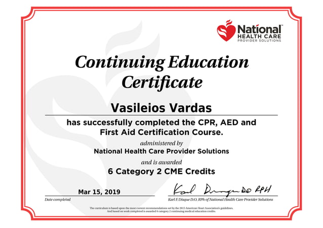 Cpr aed-first-aid-certification-course-certificate | PDF