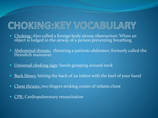 Cpr, choking, bleeding emergencies | PPTX