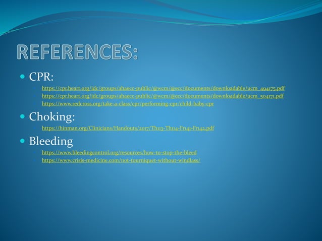 Cpr, choking, bleeding emergencies | PPTX