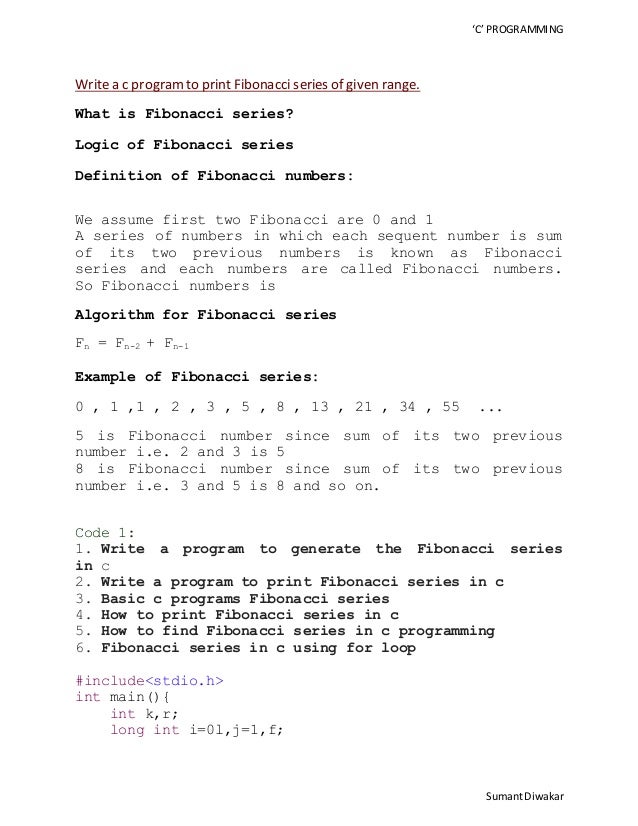 Fibonacci Series C Program Using For Loop Streaming In English With English Subtitles In 4k 219