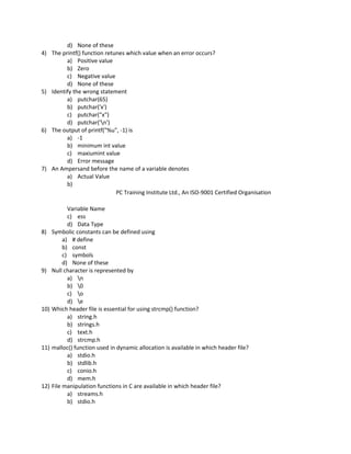 C Programming | DOC | Programming Languages | Computing