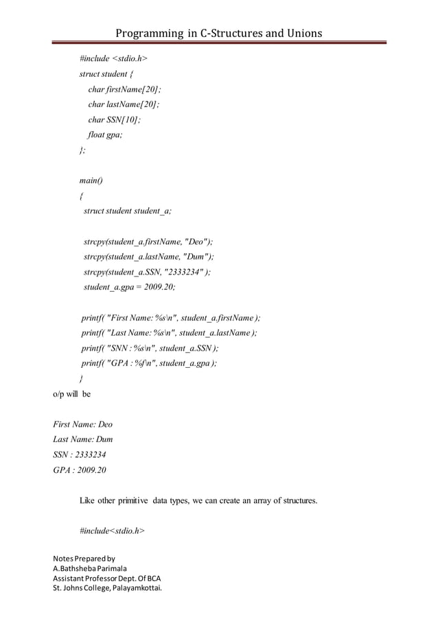 C programming structures & union
