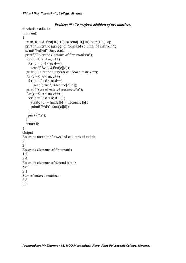 C programming Lab Manual 15 me47p | PDF