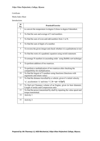 C programming Lab Manual 15 me47p | PDF