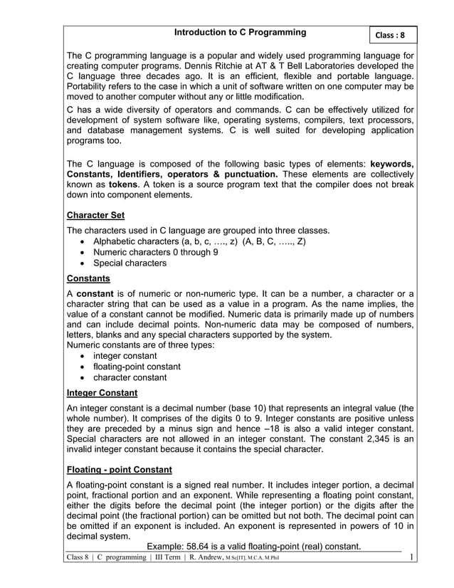 C programming | Class 8 | III Term | PDF | Programming Languages ...