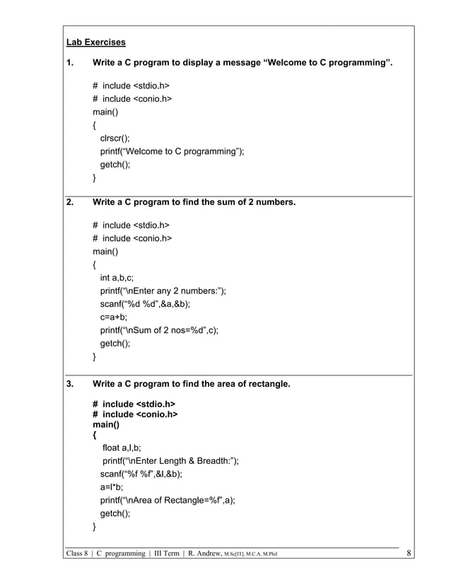 C programming | Class 8 | III Term | PDF | Programming Languages ...