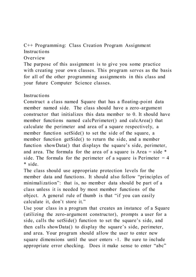 C Programming Class Creation Program Assignment Instructions Pdf 0707