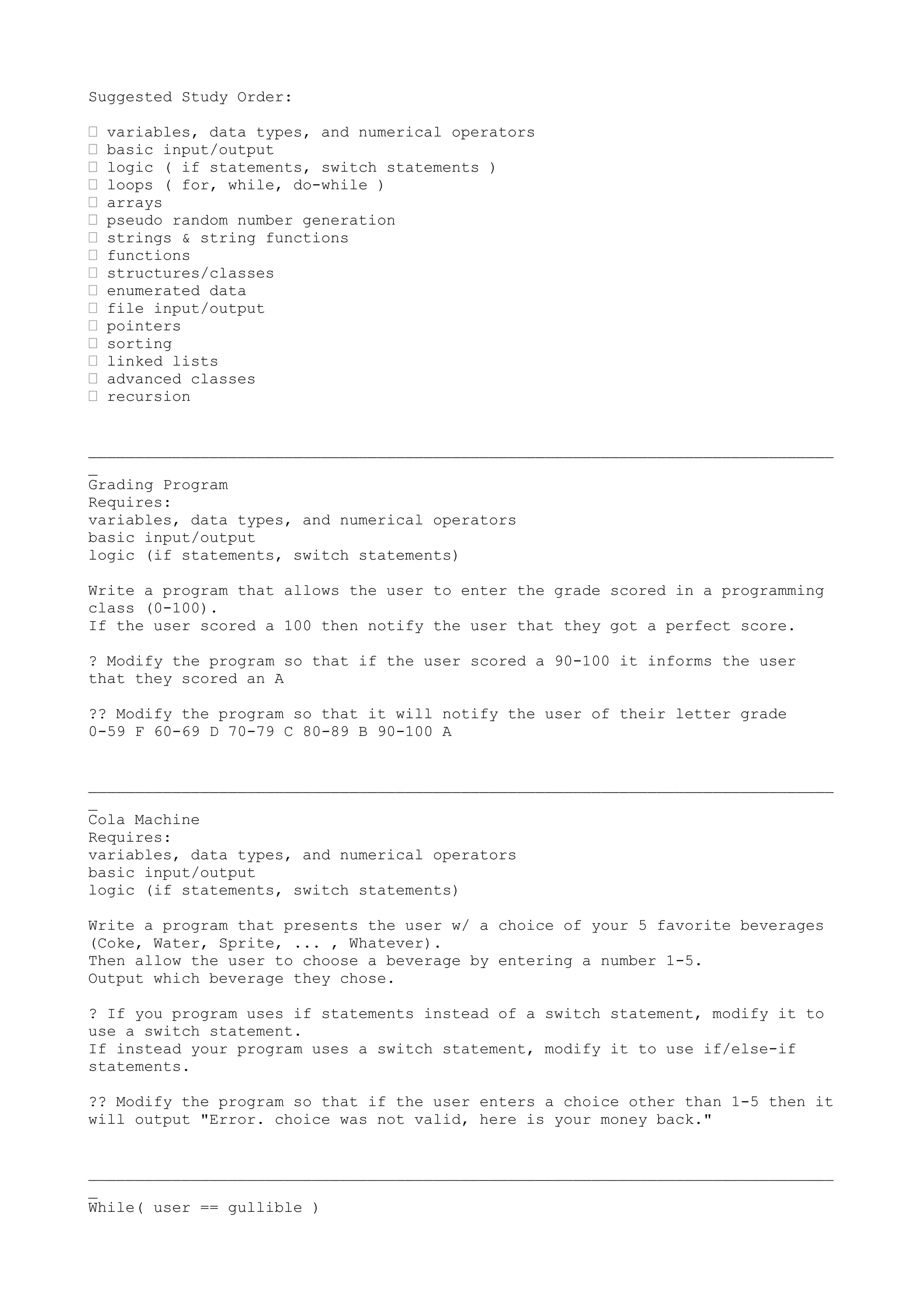 C++ programming exercise | PDF C++ programming exercise | PDF
