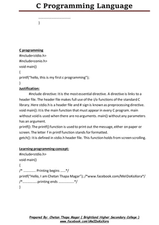 C programming language Reference Note | PDF