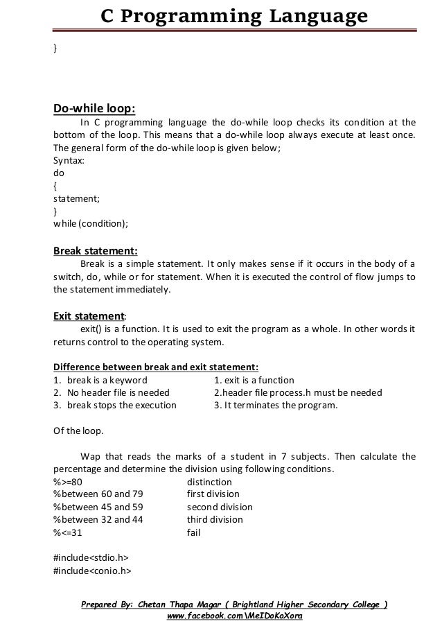 C Programming Language Reference Note