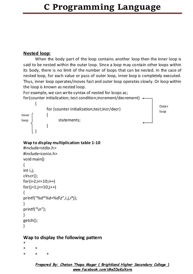 C programming language Reference Note