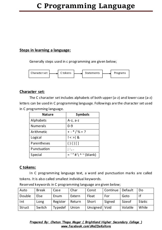 C Programming Language Reference Note
