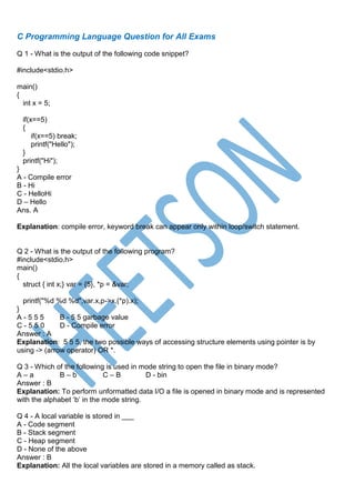 C Language MCQ Programming Theory Questions | PDF