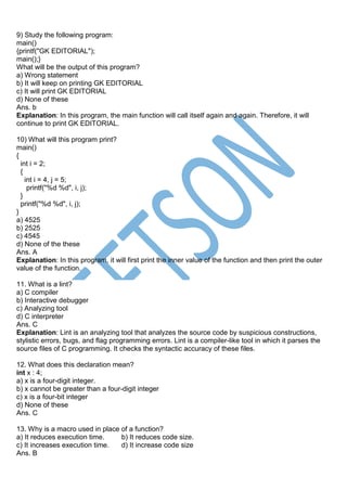 C Language MCQ Programming Theory Questions | PDF