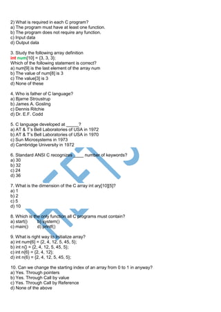 C Language MCQ Programming Theory Questions | PDF