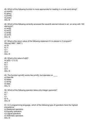 C Language MCQ Programming Theory Questions | PDF