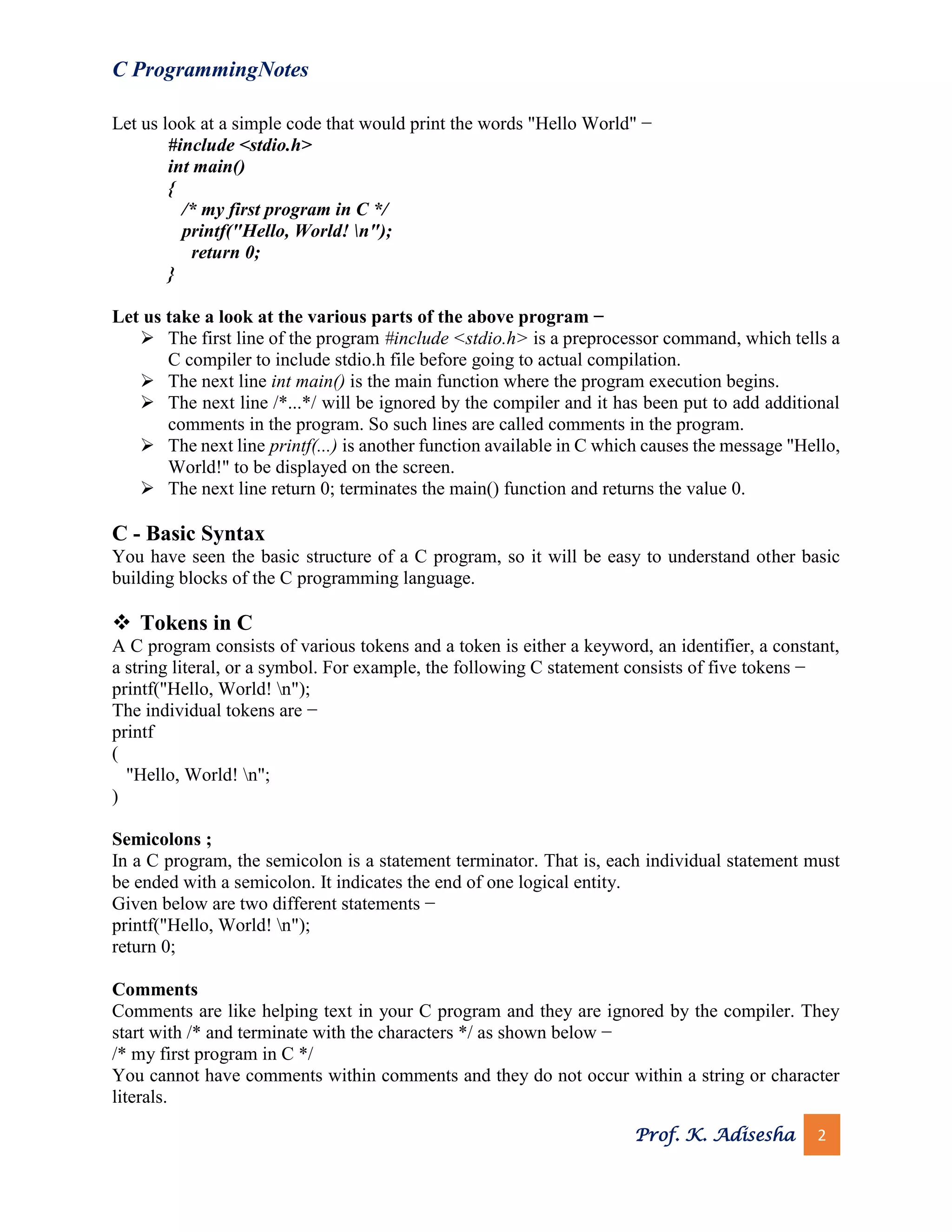 C programming notes | PDF
