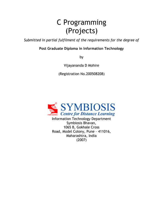 C Programming Project Pdf Programming Languages Computing 1702