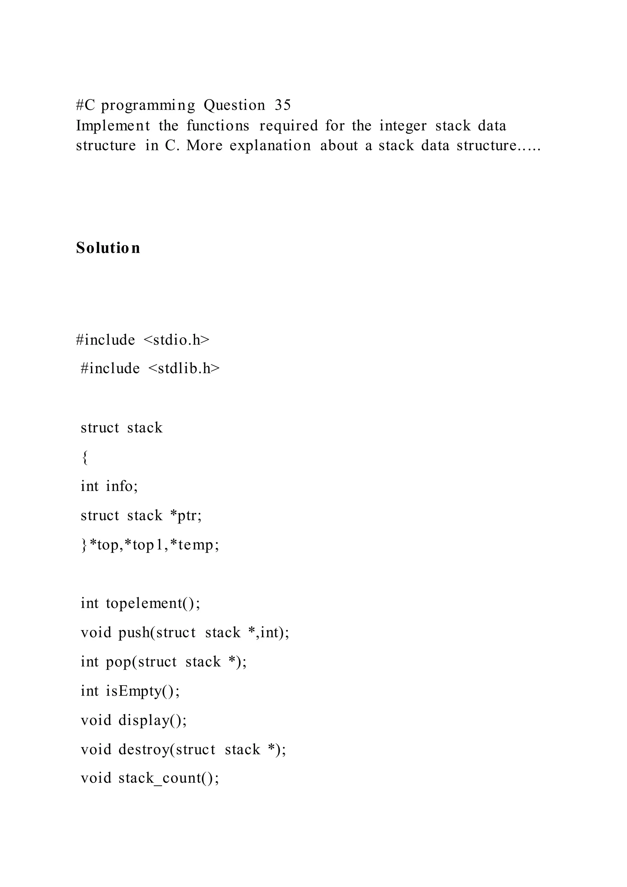 C Programming Question 35implement The Functions Required For Thedocx