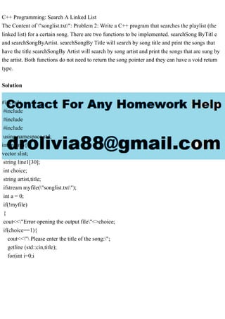 C++ Programming Search A Linked ListThe Content of songlist.txt.pdf