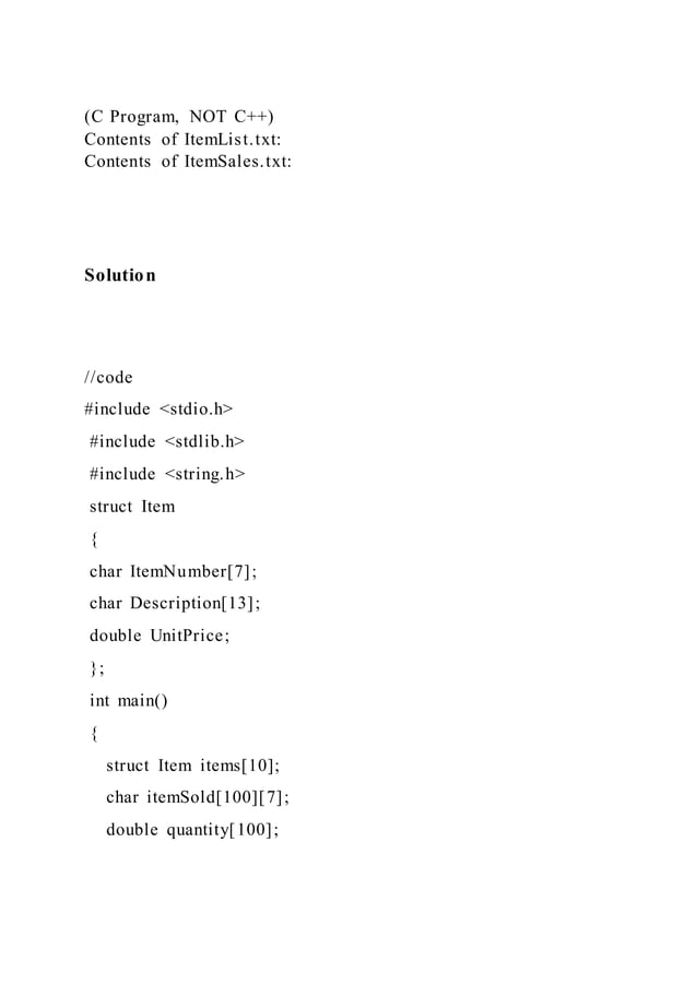 C Program Not C Contents Of Itemlist Txtcontents Of Itemsal Docx