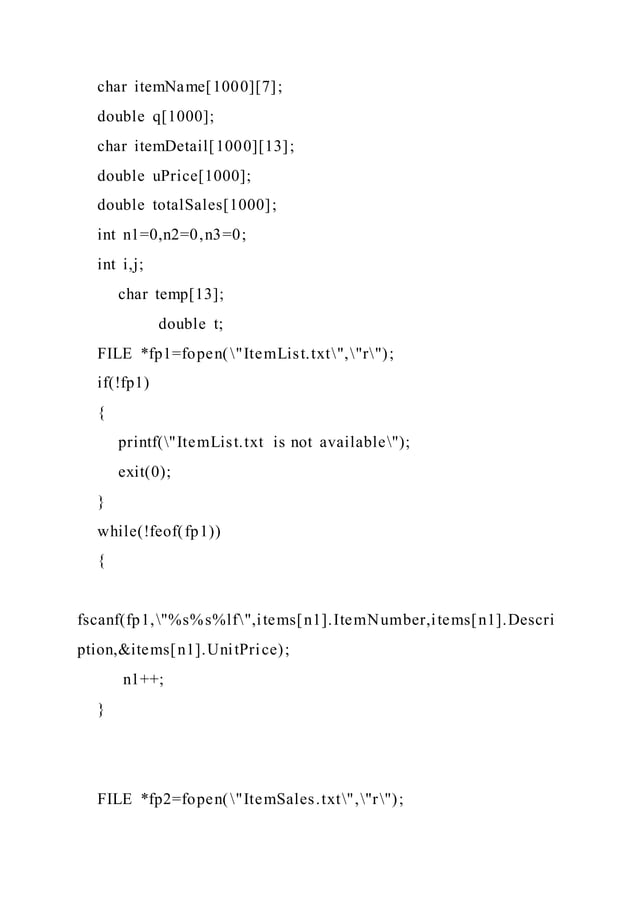 C Program Not C Contents Of Itemlist Txtcontents Of Itemsal Docx