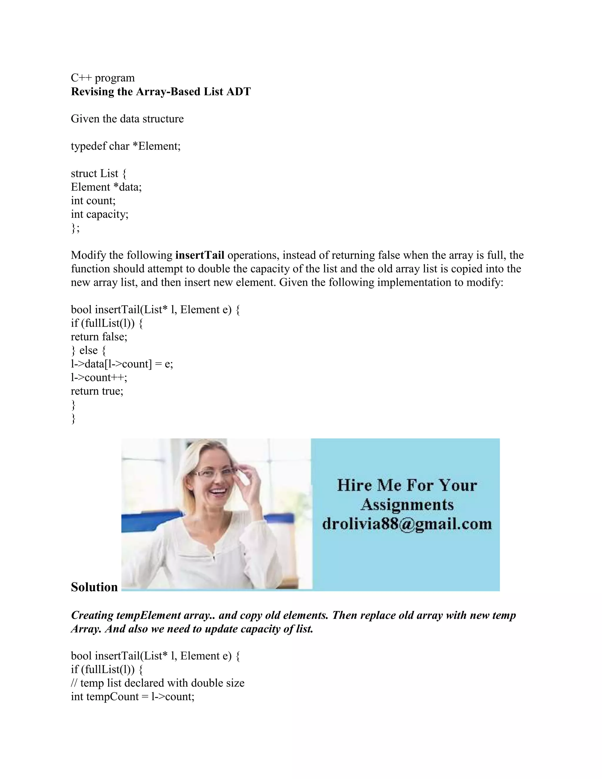 C Program Revising The Array Based List Adt Given The Data Structuredocx