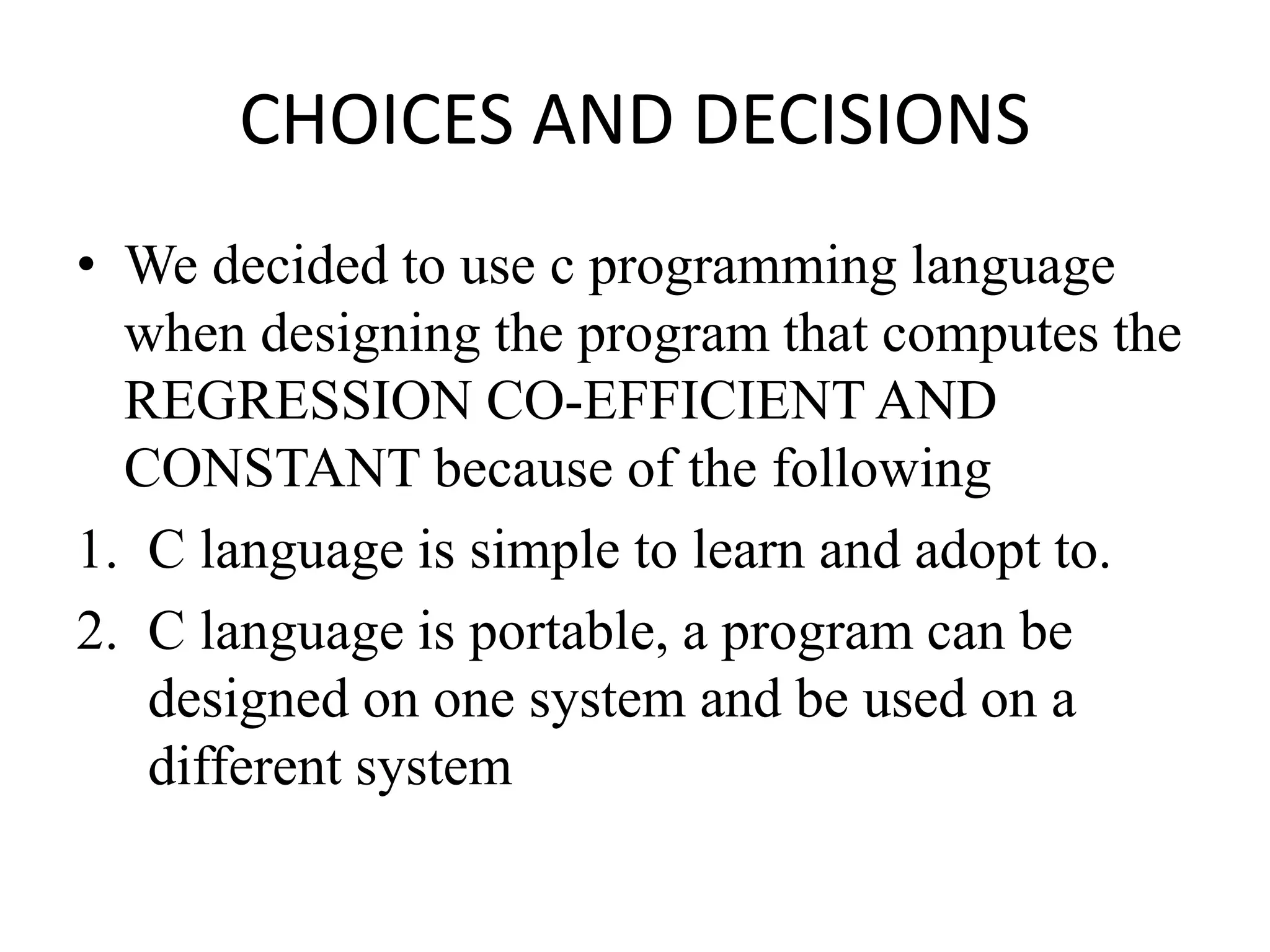 C program to calculate regression analysis | PPTX | Computing | Technology & Computing