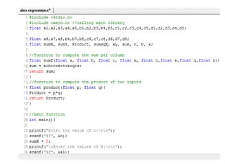 C program to calculate regression analysis | PPTX | Computing | Technology & Computing