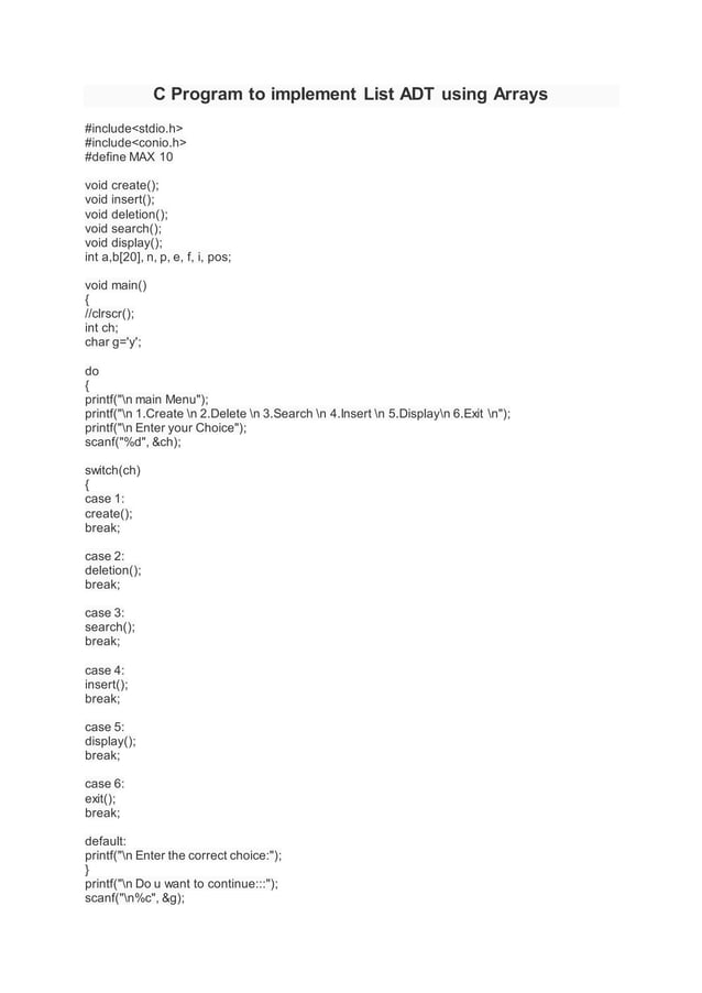 C Program To Implement Linked List Using Array Abstract Data Type