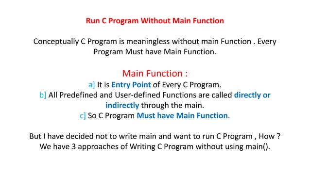 C program to write c program without using main function | PPT