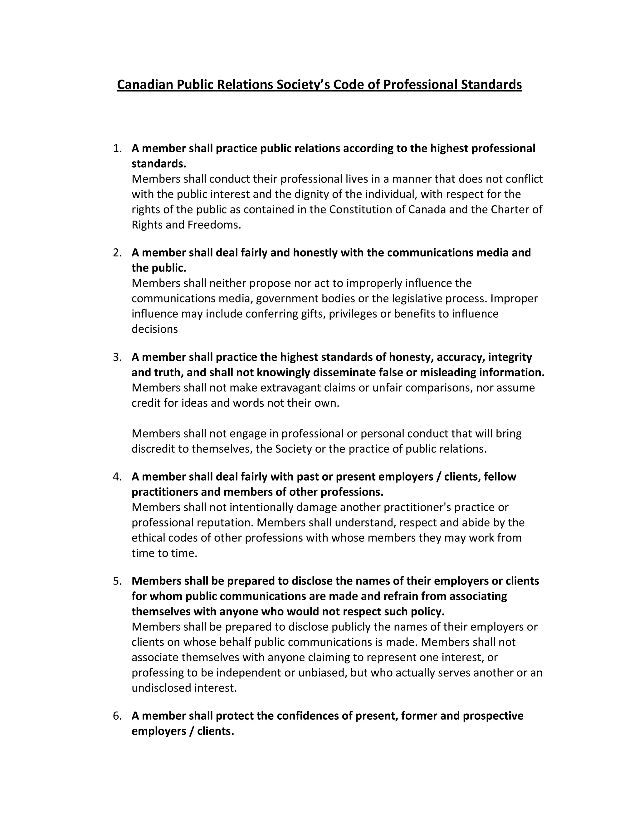 C P R S Code Of Ethics | PDF