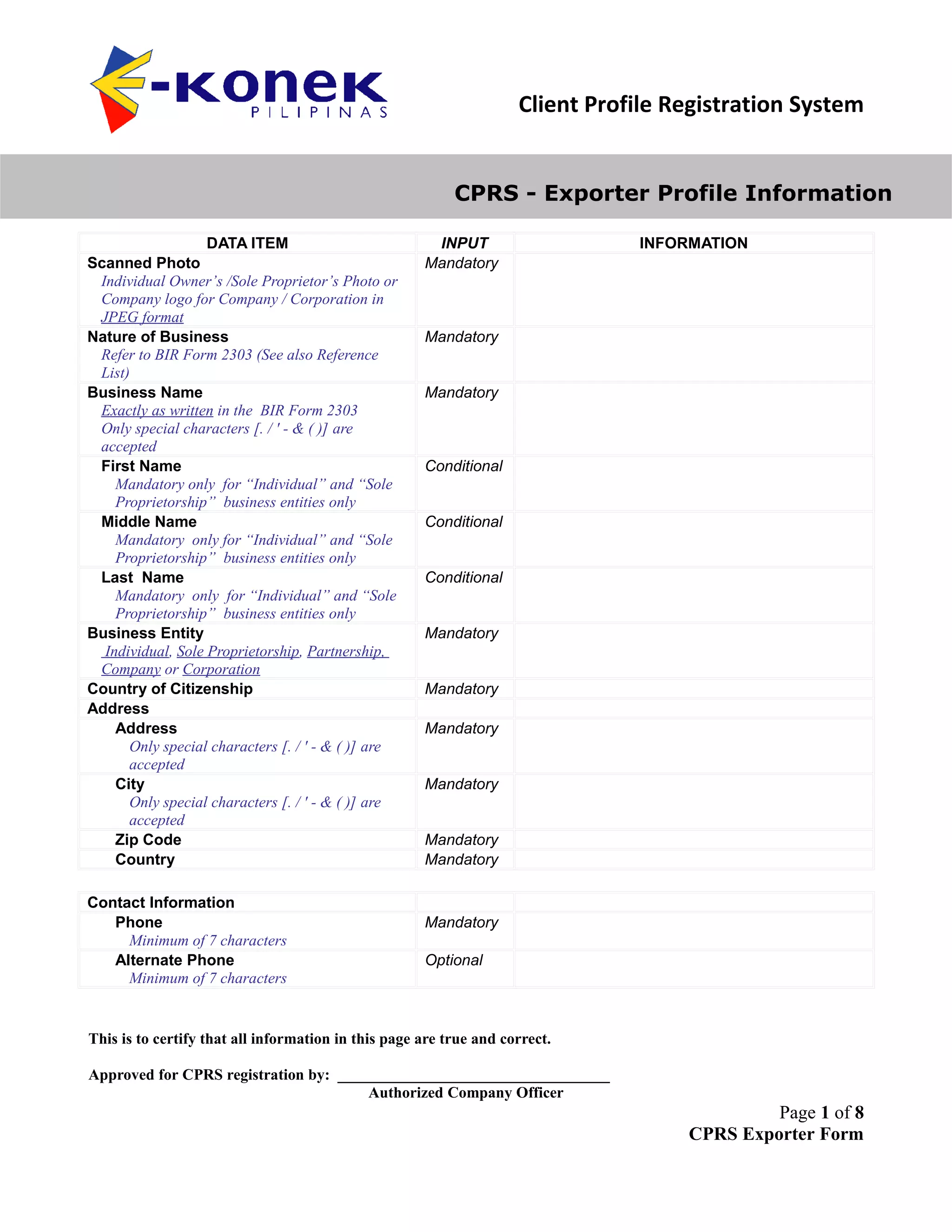 CPRS for Exports | DOC