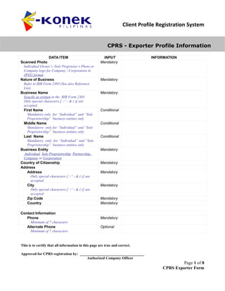 CPRS for Exports | DOC