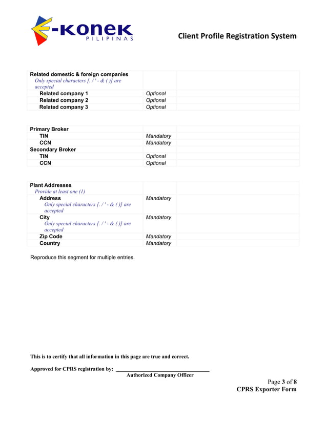 CPRS for Exports | DOC