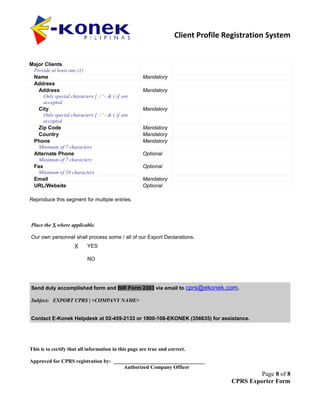 CPRS for Exports | DOC